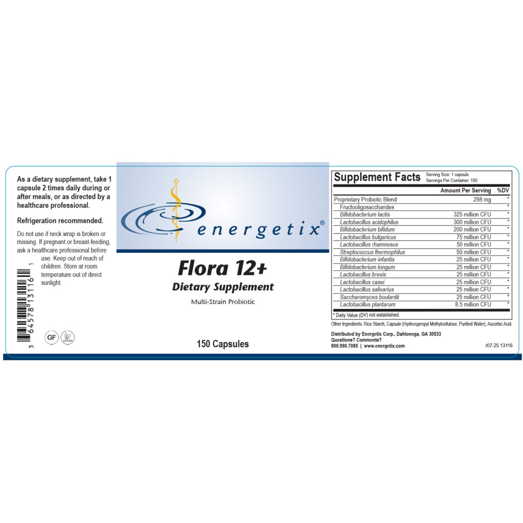 Flora 12+ 150 Capsules | Multi-Strain Probiotic | Energetix