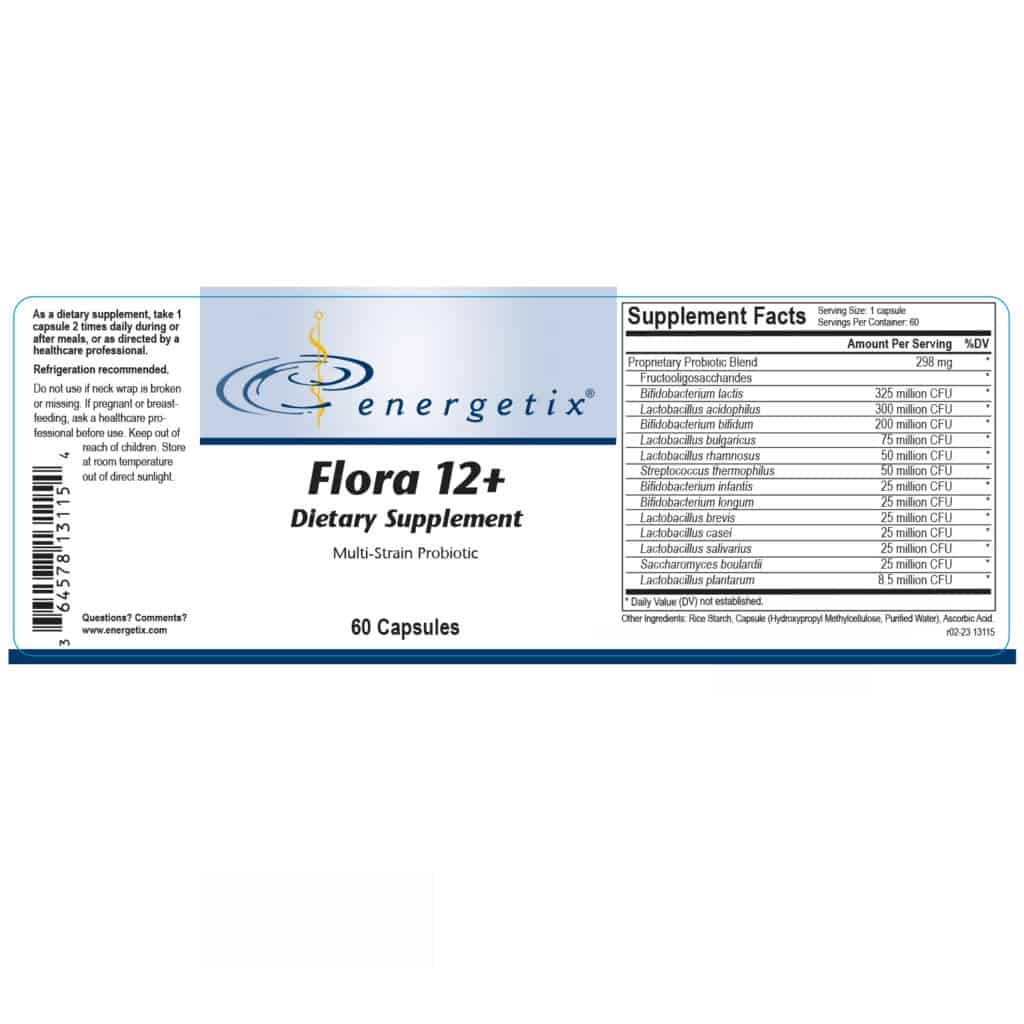 Flora 12+ 60 Capsules | Multi-Strain Probiotic | Energetix