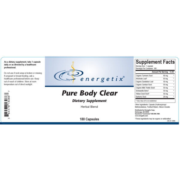 Pure Body Clear 180 Capsules | Herbal Blend | Energetix