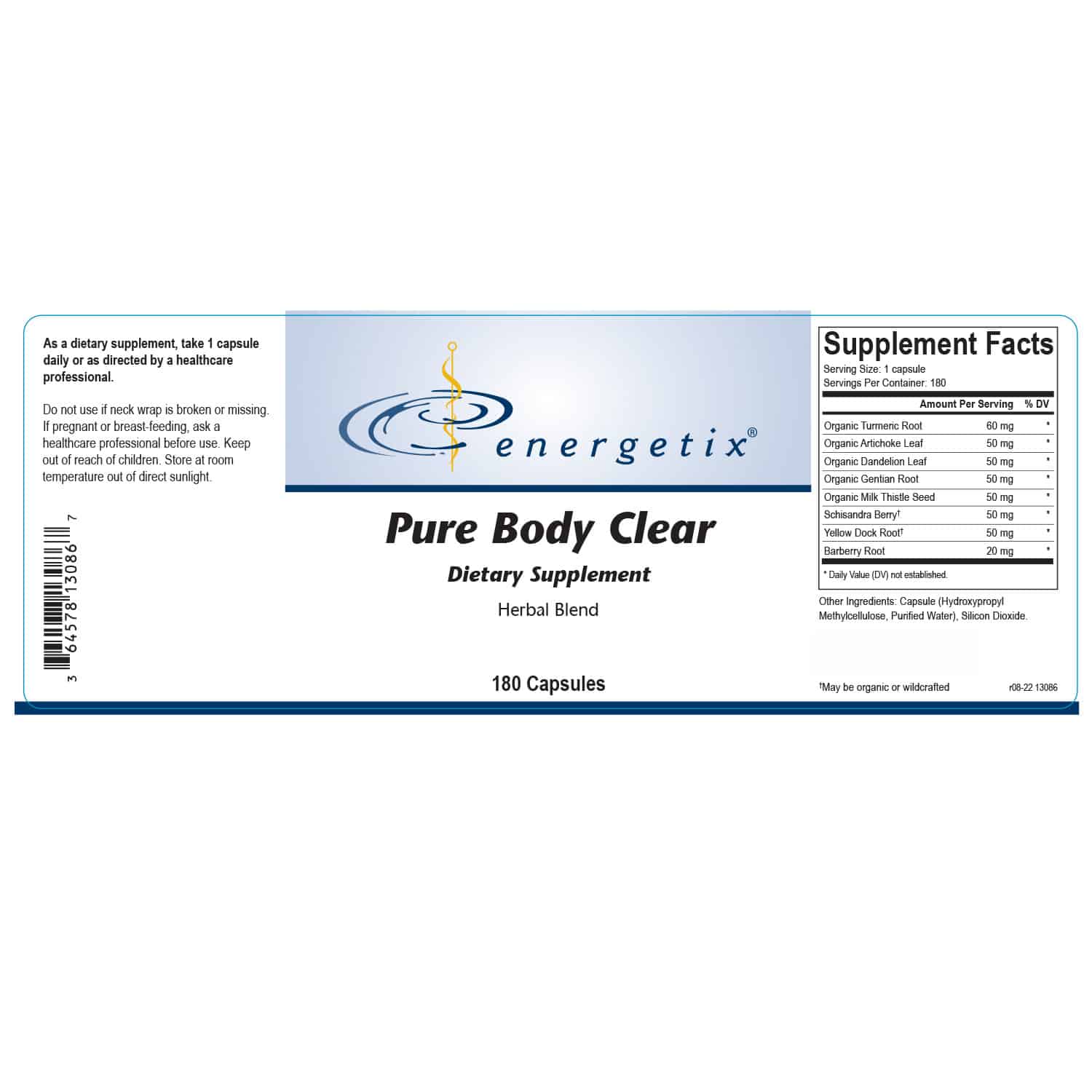 Pure Body Clear 180 Capsules | Herbal Blend | Energetix